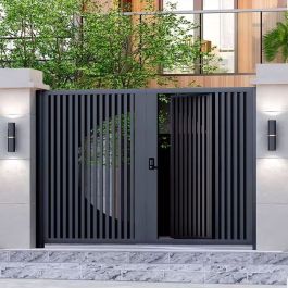 Vertical Line Metal Gate with Circular Cut Design – Luxury Modern ...